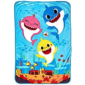 Baby Shark Musical Warm, Plush, Throw Blanket That Plays The Theme Song - Extra Cozy and Comfy for Your Toddler, Blue