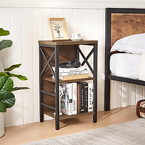 MNEETRUNG Small Bookcase,3 Tier Industrial Short Bookshelf with Metal Frame and Backboard,Rustic Brown Low Bookshelf, Small Office Book Shelf for Small Spaces, Living Room, Bedroom and Home Office