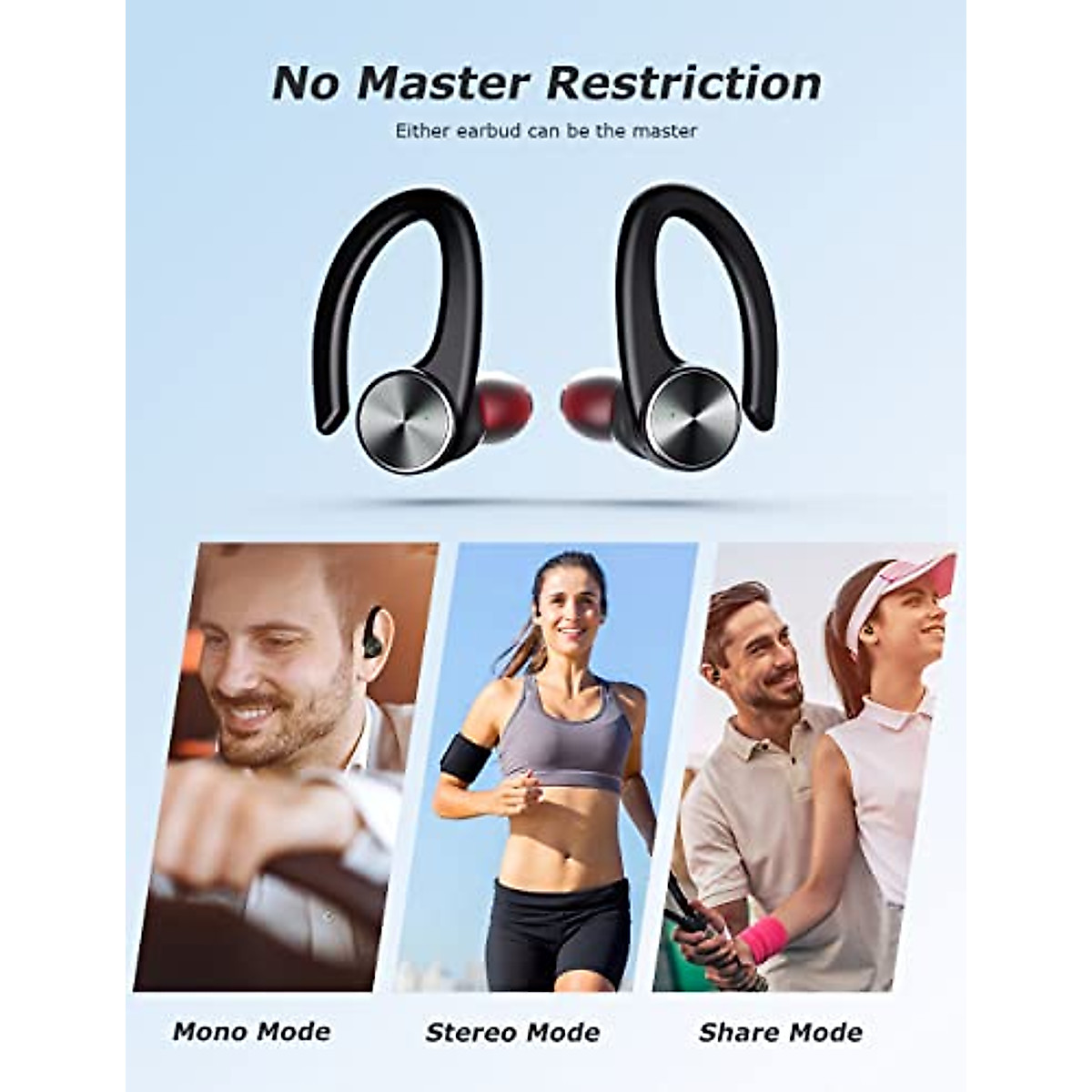 TTQ Wireless Earbuds, Bluetooth Headphones 80Hrs Playtime with Charging Case and Earhooks Over Ear Waterproof Earphones with Mic for Working Sports Running Workout iOS Android TV Phone Laptop