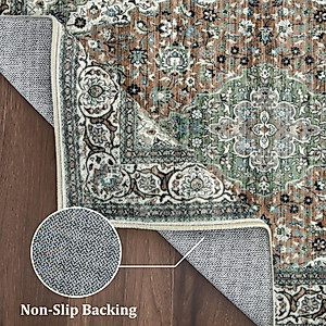 RUGSREAL 8x10 Area Rug Oriental Medallion Living Room Rug Machine Washable Throw Rug Stain & Water Resistant Washable Rug Non-Shedding Indoor Floor Cover for Bedroom Dining Room, Green, 8x10 Feet