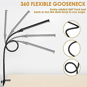 ShineTech LED Desk Lamp for Home Office, Eye-Caring Desk Light with Clamp, 3 Colors Stepless Brightness Adjustable Flexible Gooseneck, USB Adapter Architect Task Lamps for College Dorm Room, Black