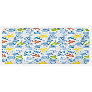 Ambesonne Sea Shells Kitchen Mat, Starfishes Aqua Marine Inspirations Aquarium Oyster Nautical Wildlife Underwater, Plush Decorative Kitchen Mat with Non Slip Backing, 47" X 19", Multicolor