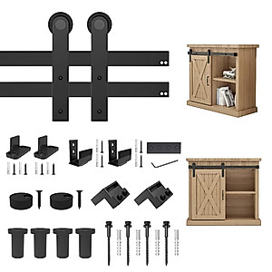ZEKOO 5FT Super Mini Sliding Barn Door Hardware Kit for Single Door Cabinet, Small Barn Door Hardware Track Kit for TV Stand, Cupboards, Storage Cabinets, Wardrobes, I Shape Hanger (No Cabinet)