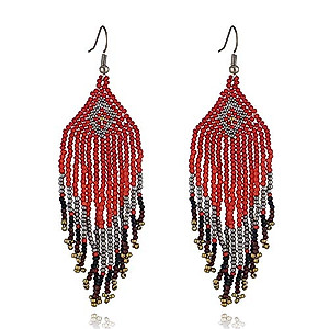 Weicam Women Jewellery 4 Pair Multicolor Nation Bohemian Style Tassel Earrings Handmade Beaded Jewelry
