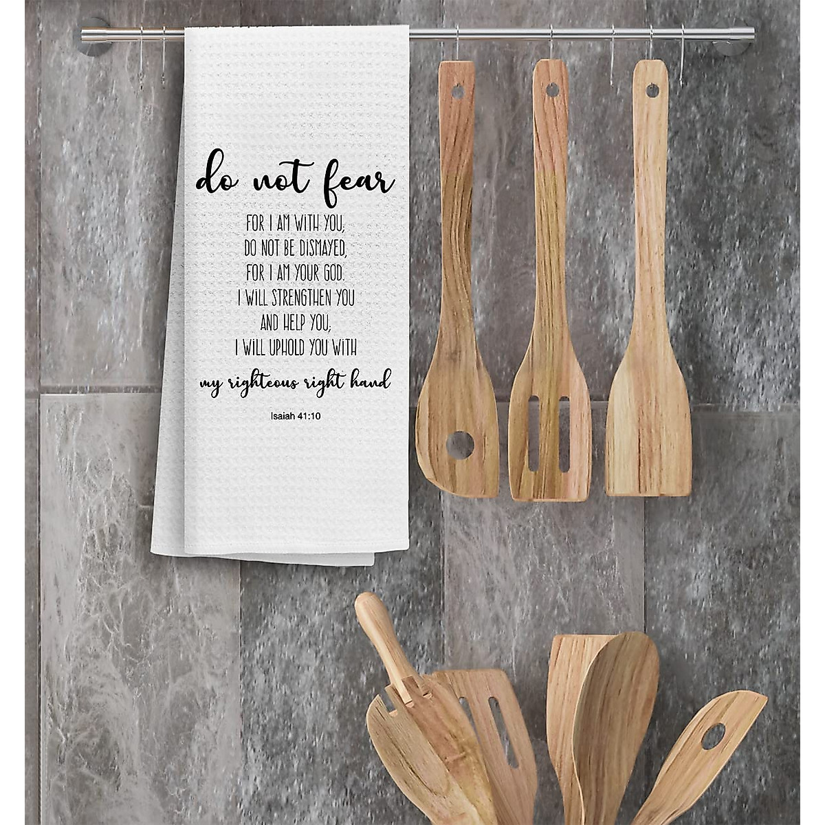 TUNW Christian Themed Kitchen Towels 16″×24″,Bible Verse Scripture Isaiah 41:10 Soft and Absorbent Kitchen Tea Towel Dish Towels Hand Towels,Christian Gifts for Women Faith Men Faith