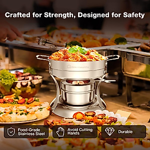 WARMOUNTS 1QT Chafing Dishes for Buffet of 4, Round Chafing Dishes Buffet Set with Glass Lid, Individual Single Shabu Hot Pot, Stainless Steel Chafers and Buffet Warmers Sets for Parties, Weddings