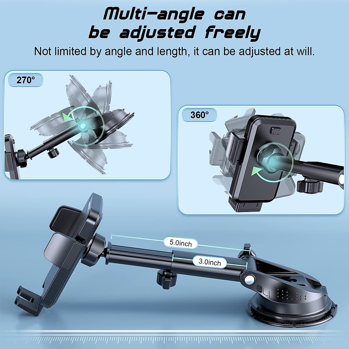 SUUSON Car Phone Holder Mount【Upgraded】-【Bumpy Roads Friendly】 Phone Mount for Car Dashboard Windshield Air Vent 3 in 1,Hand Free Mount for iPhone 14 13 12 Pro Max Samsung All Cell Phones