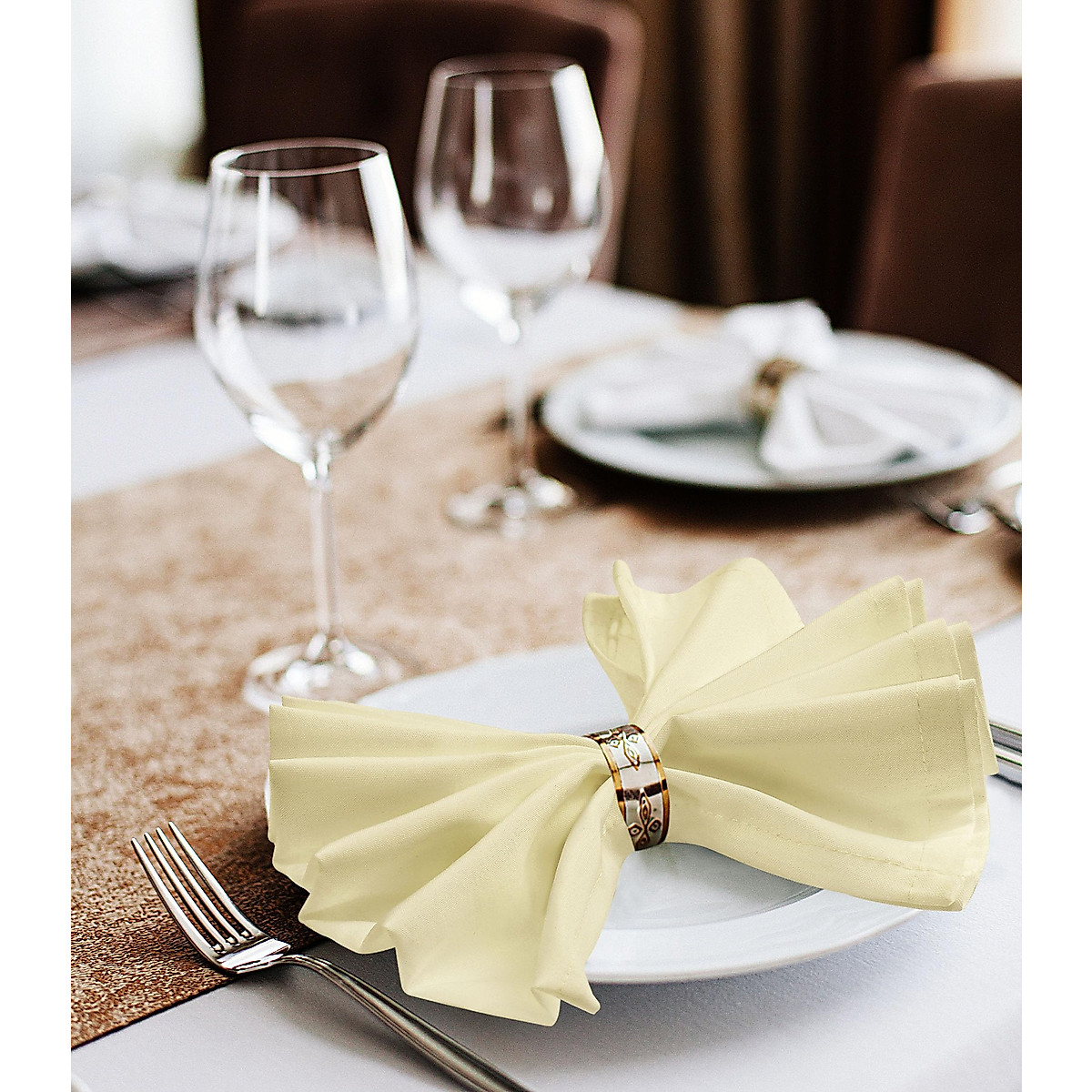 Utopia Home [24 Pack, Ivory] Cloth Napkins 17x17 Inches, 100% Polyester Dinner Napkins with Hemmed Edges, Washable Napkins Ideal for Parties, Weddings and Dinners