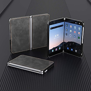 Feitenn Leather Slim Case for Microsoft Surface Duo Case 2020, Lightweight Folio Thin PU Leather Cover Durable Protective Bumper Shockproof Defender Shell for Microsoft Surface Duo 8.1" 2020 - Black
