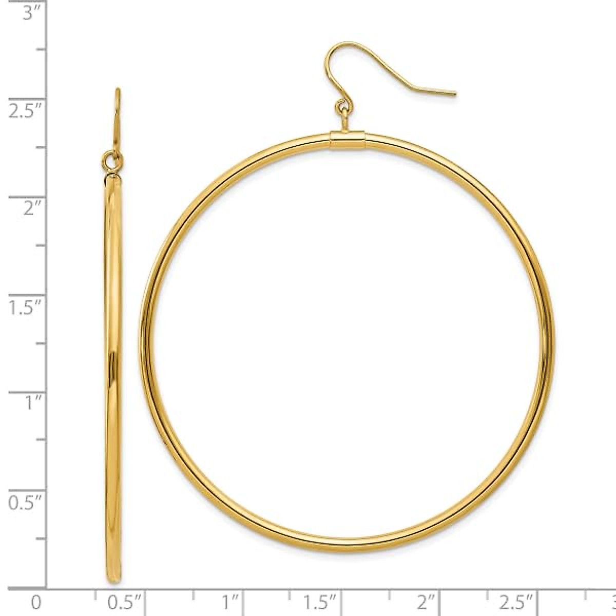 14K Yellow Gold Tube Hoop Drop Dangle Earrings