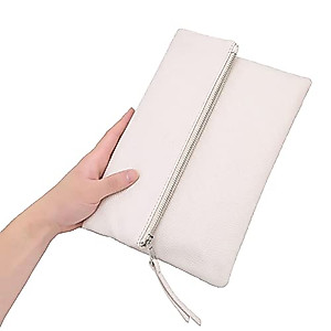 Earnda Clutch Purse for Women Foldover Elegant Evening bag Zipper Faux Leather Envelope Clutch for Party Prom Wedding Beige