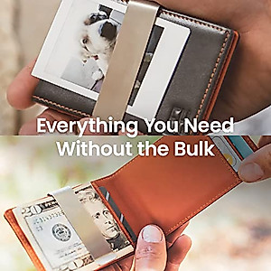Forrest & Harold F&H Minimalist Men's Wallet RFID Blocking Wallet, Slim Leather Wallet Money Metal Clip Holds 8 Cards, Back and Front Pocket Wallets, Charcoal/Rust