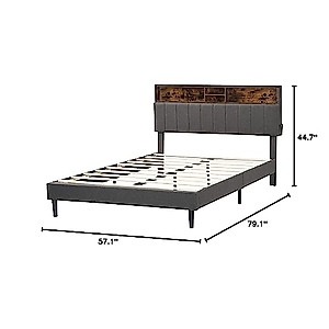 Merax Modern Upholstered Platform Bed with Storage Headboard and USB Port Wood Bed Frame No Box Spring Needed/Easy Assembly Full, Gray