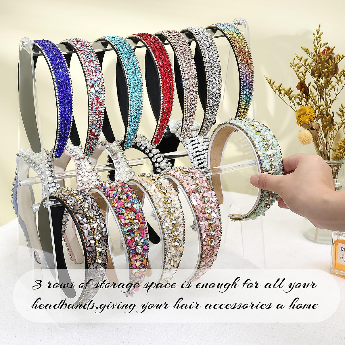 AOFLLU Headband Holder Headband Organizer, Acrylic Headband Holder Organizer, 2-Tier Clear Headband Display Stand, Headband Storage Rack for Girls and Women 13.4in Height