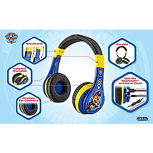 eKids Paw Patrol Kids Bluetooth Headphones, Wireless Headphones with Microphone Includes Aux Cord, Volume Reduced Kids Foldable Headphones for School, Home, or Travel