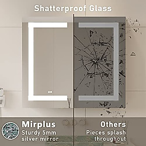 MIRPLUS 36 x 30 inch Medicine Cabinet with LED Vanity Mirror, Anti-Fog, Recessed or Surface Mount, Aluminum 6000K Lighted Double Door Bathroom Cabinet with Touch Switch (Full Light)