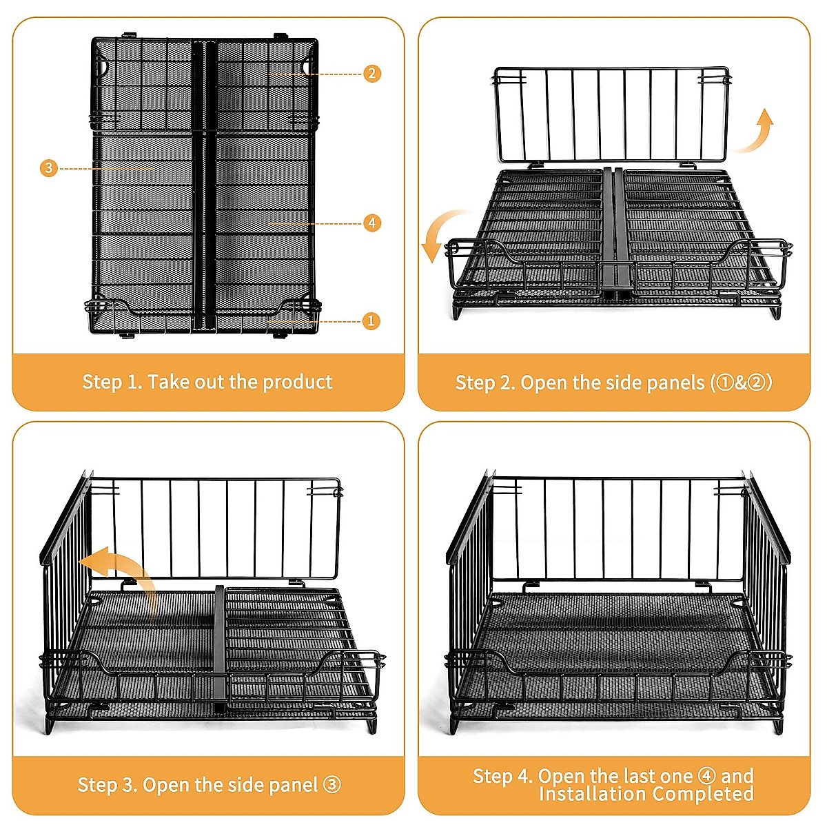 ADFOLEX Closet Organizer Storage Drawers for Clothes, Stackable Metal Storage Bins, Sliding Closet Organizers and Storage Shelves, Closet Wardrobe for Folded Clothes Jeans Pants (Black-4PCS)