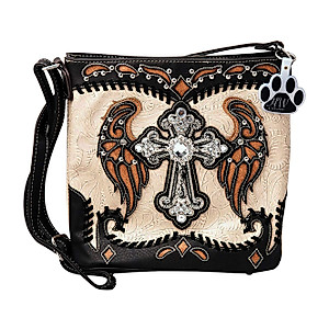 HW Collection Western Purse Cross Wings Stitching Women Crossbody Handbag Country Shoulder Bag (Beige)