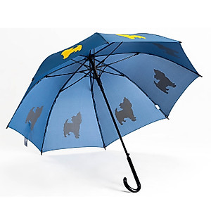 The San Francisco Umbrella Company - Premium Yorkshire Terrier Rain Umbrella (Yellow on Blue) - Strong, Durable, Windproof & Resistant With Fiberglass Ribs Stick Umbrella
