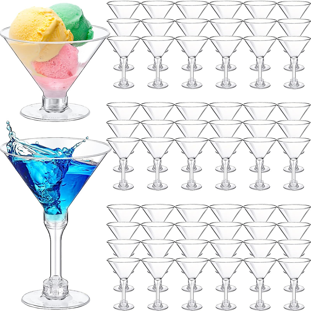 NDSWKR 60 Pcs Disposable Martini Glasses, 5 Oz Tall Martini Plastic Cups, Unbreakable Appetizer Dessert Cups for Wine, Champagne, Margarita, Ice Cream, Parfait, Party, Wedding, Birthday, Bar