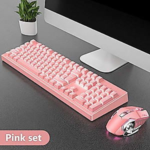 Rechargeable Keyboard and Mouse,Soke-Six 2.4G Wireless Mechanical Feel Backlit Gaming Keyboard Mice Combo Home Office Gamer Design Use for Laptop Pc Mac (Pink)