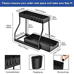 Puricon 2 Pack Under Sink Organizer, 2-Tier L-Shape Sliding Under Sink Organizers and Storage, Under Counter Storage Organizer Pull Out Under Sink Storage for Kitchen Bathroom -Black
