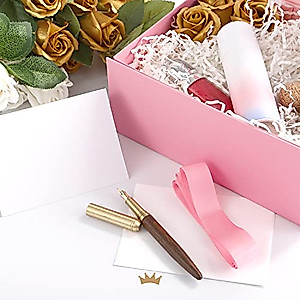 PACKQUEEN Gift Boxes with Ribbons, Magnetic Gift Boxes for presents, Bridesmaid Proposal Box, Pink Gift box with lid and Blank Greeting Cards (9x6.5x3.8 Inches)