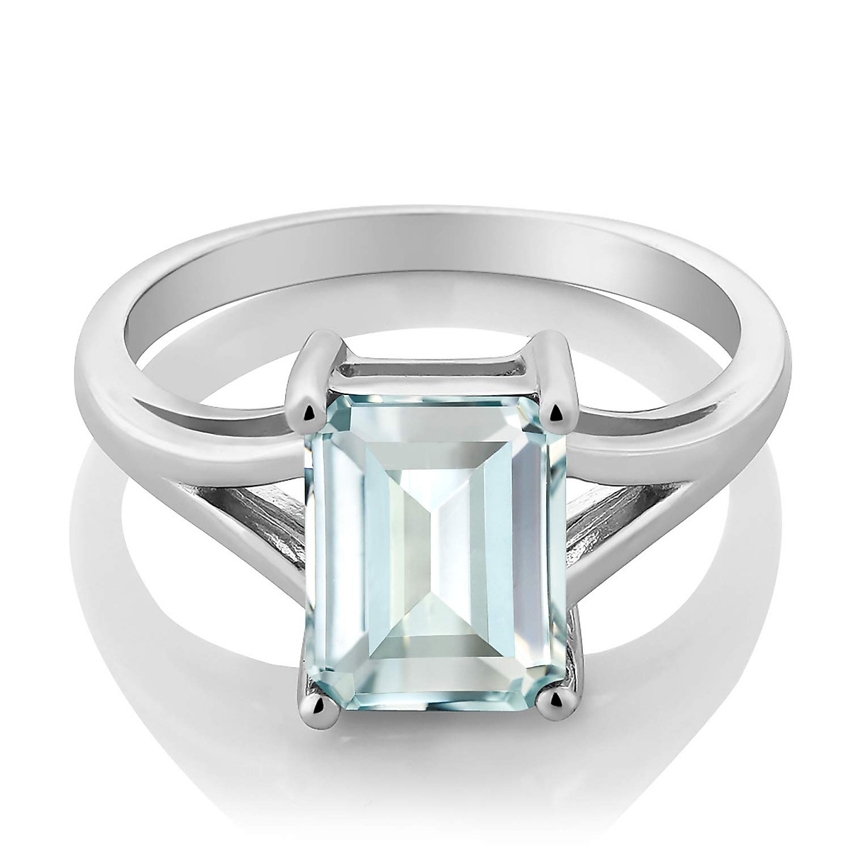 Gem Stone King 925 Sterling Silver Sky Blue Simulated Aquamarine Solitaire Engagement Ring For Women (2.30 Cttw, Emerald Cut 9X7MM, Gemstone Birthstone, Available in Size 5,6,7,8,9)