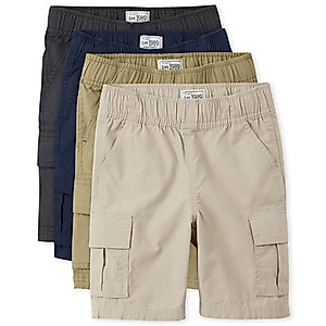 The Children's Place Boys Pull on Cargo Shorts,Flax/Sandwash/Tidal/Washed Black 4 Pack,7