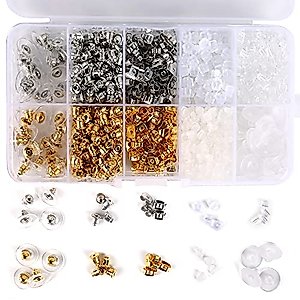 1040pcs Earring Backs, BetyBedy 10 Styles Earring Backings Kit, Metal Plastic Rubber Earring Back Clips Bullet Butterfly Flower Shape