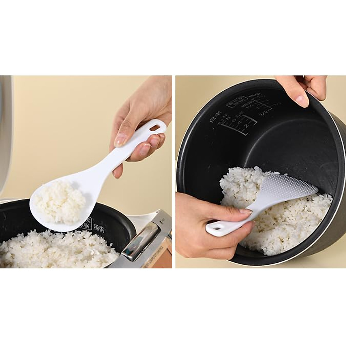 2 Pieces Plastic Rice Paddle Rice Spoon Scooper Rice Cooker Spoon Rice Scooper Rice Ladle Paddle Rice Scoop Spoon, White, 20 x 7cm