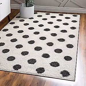 JONATHAN Y MOH411A-5 Pere Modern Charcoal Dot Shag Indoor Area-Rug Bohemian Contemporary Geometric Easy-Cleaning Bedroom Kitchen Living Room Non Shedding, 5 X 8, White/Black