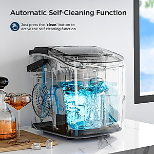 Kismile Ice Makers Countertop with Handle,26Lbs/24H,9 Cubes in 6 Mins,2 Sizes of Bullet Ice,Portable Ice Maker with Self-Cleaning,Ice Maker Machine Perfect for Home & Kitchen(Black)
