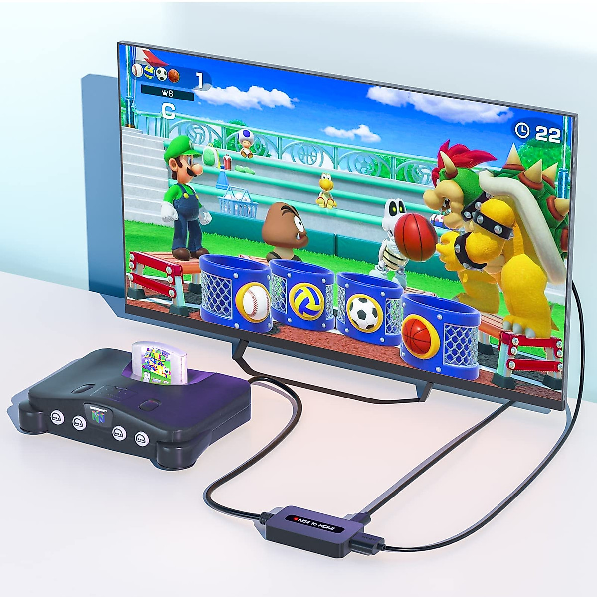 Kirolle N64 to HDMI Cable Converter Supports 4 : 3 and 16 : 9 HDMI Output Switch, HDMI Cable for N64, Nintendo64 to HDMI Converter Compatible with Nintendo 64/ Super SNES/NGC