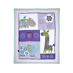 Carter's Zoo Jungle/Safari 4 Piece Nursery Crib Bedding Set, Lavender/Aqua/White