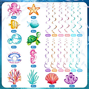 Colarr 54 Pieces Ocean Sea Party Hanging Decorations Ocean Party Hanging Swirls Ocean Animals Themed Party Supplies ocean sea Birthday Party Ceiling Decor Sea Animals Turtle Baby Shower Decor