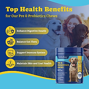 Probiotics for Dogs - Dog Probiotics for Yeast Balance, Itchy Skin, Gut, Immune & Skin Health - 6 Billion CFUs, 180 Soft Chews, Duck & Pear Flavor - with Prebiotics & Digestive Enzymes
