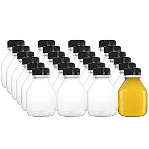DEAYOU 24 Pack Plastic Juice Bottles, 8 OZ Empty Clear Beverage Bottles with Caps, Small Reusable Drink Container with Black Tamper Evident Lid for Take Out, Milk, Smoothie, Juicing, Cold Drinks