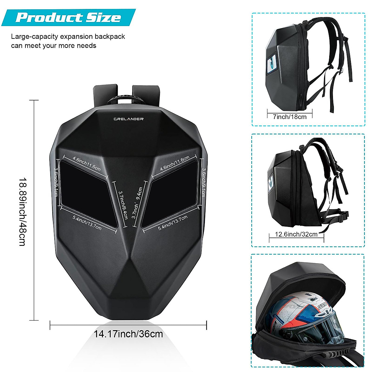 Crelander LED Knight Backpack, Laptop Bag Motorcycle Riding Backpack Hard Shell Travel Bag LED Motorbike Luggage Bags Waterproof Backpack DIY Daypack for Travelling Camping Cycling Storage Bag