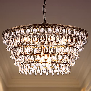 Wellmet Crystal Chandelier,Farmhouse Bronze Bathroom Chandeliers, Foyer Lighting Hanging Pendant Light Fixture for Bedroom Entryway Living Kids Room Corridor Closet