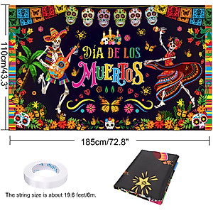 HOWAF Dia De Los Muertos Backdrop Banner, Day of the Dead Party Decoration Background Banner, Sugar Skull Marigold Flower Banner for Halloween Mexican Fiesta Dia De Los Muertos Party Supplies