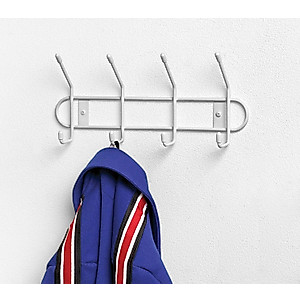Spectrum Diversified 4 Mounted Double Hook, Sturdy Steel Wall Storage, Coat Rack with Rubberized Ends, Closet & Garage Organization, White