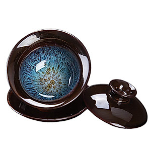 Sizikato Kiln Glazed Ceramic Gaiwan Teacup Kung Fu Tea Cup and Saucer with Lid. 5 Oz