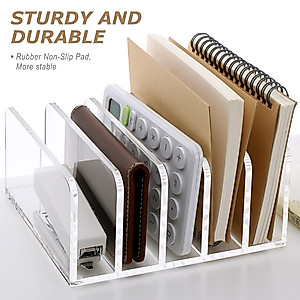 SANRUI Clear Desktop File Organizer, 5 Compartments Acrylic Office Document Sorter Mails Storage, Multifunction Letter Folder Racks Holders for Office,Home, School Desk Organization