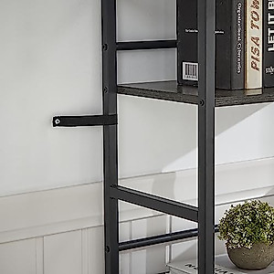 5-Shelf Wide Bookshelves, Industrial Retro Wooden Style Large Open Bookcases, 69.3''L x 11.8''W x 70.1''H, Dark Grey