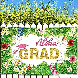 Tropical Aloha Graduation Party Backdrop 2023 | Aloha Graduation Banner 2023 | Summer Hawaiian Luau Congrats Grad Class of 2023 Photography Background Banner | College Graduation Party Decorations
