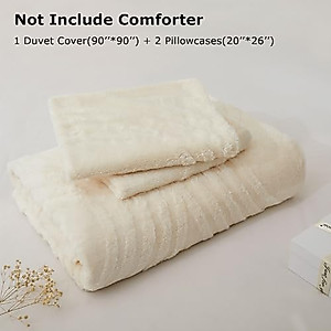 Oli Anderson Fluffy Duvet Cover Set Queen Size, 3 Pieces Tufted Plush Shaggy Comforter Cover, Ultra Soft Warm Fuzzy Faux Fur Bedding Sets, Ivory (1 Duvet Cover + 2 Pillowcases)