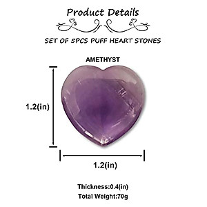Goplemo Amethyst Heart Crystals Natural Healing Crystals Heart Love Stones 1.2 Inches Polished Carved Pocket Palm Rocks Reiki Balancing Meditation with Gift Bag 5pcs