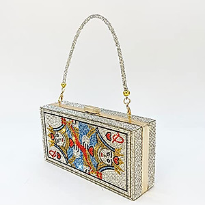 pearl&she Diamond Women Evening Handbags Purse Minaudiere Clutch Bag,Stack of Cash Dollars Crystal Clutch Purses (Sliver Poker)