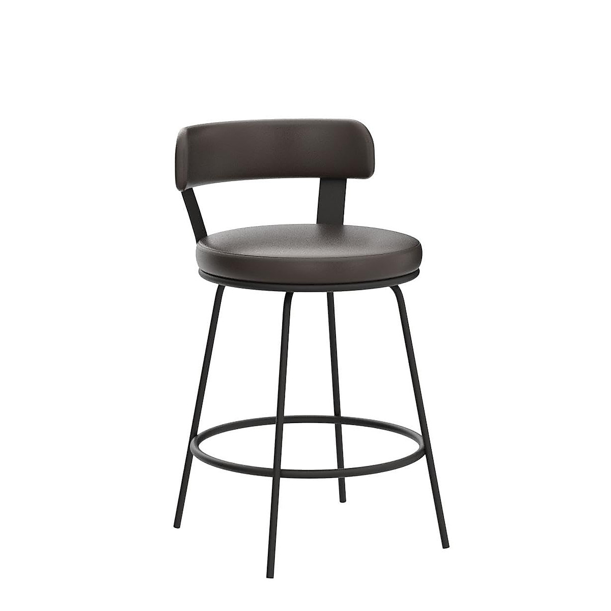 FERFALDER 24 Inch Swivel Counter Height Bar Stools Set of 2, Modern Counter Height Bar Stools with Backs, Leather Counter Height Bar Stools for Kitchen Island, Brown